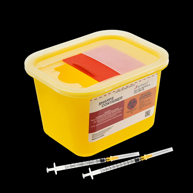 JCMED 2L Yellow Smooth Lid Disposable Medical Waste Bin Sharps Container