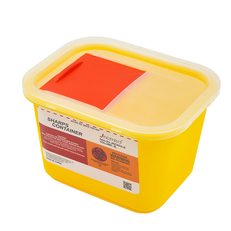 JCMED 2L Yellow Smooth Lid Disposable Medical Waste Bin Sharps Container