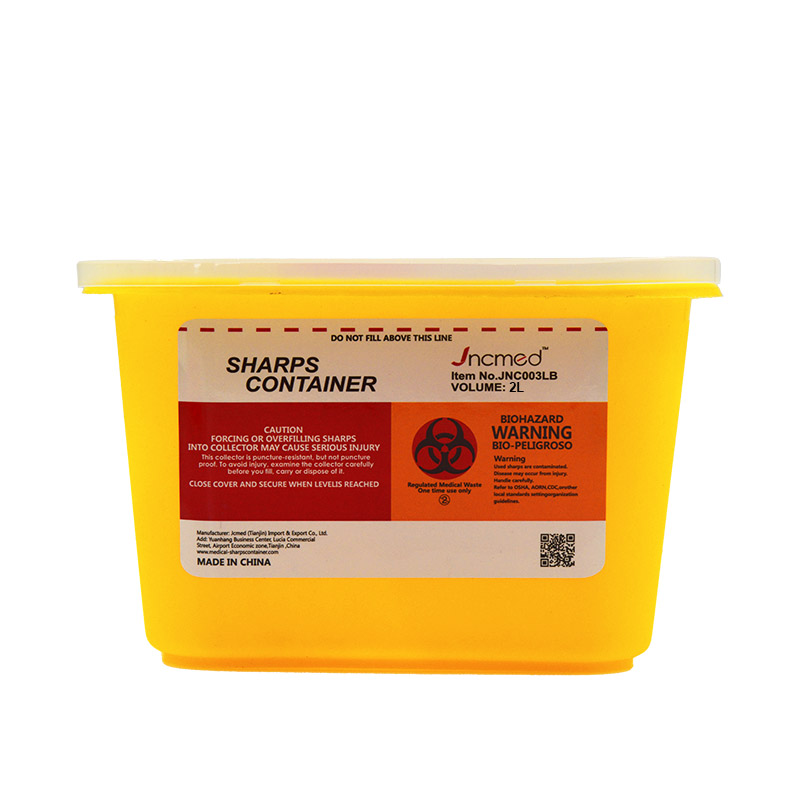 JCMED 2L Yellow Smooth Lid Disposable Medical Waste Bin Sharps Container